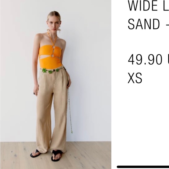 Zara | Pants & Jumpsuits | Zara Wide Leg Linen Pants Sand Xs Nwt | Poshmark